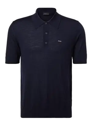Prada Logo Virgin Wool Polo Shirt - Blue