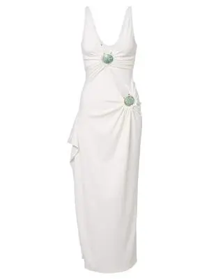 Christopher Esber Mineral Stone Embellished Jersey Maxi Dress - White