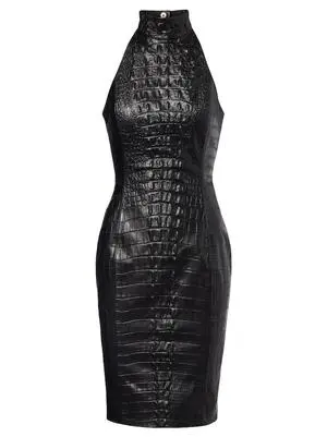 Balmain Croc-effect Halterneck Mini Leather Dress - Black