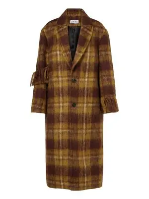 Loewe Checked Fringed Mohair And Wool Coat - Yellow