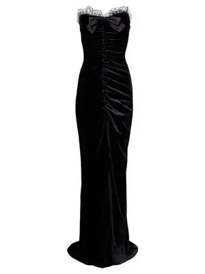 Alessandra Rich Bow-detail Ruched Velvet Gown - Black