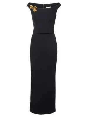 Safiyaa Belted Embellished Crêpe Maxi Dress - Black