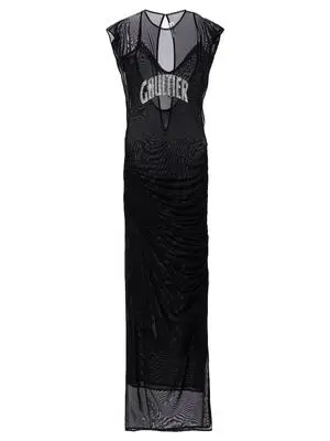 Jean Paul Gaultier Logo Sequined Mesh Maxi Dress - Black