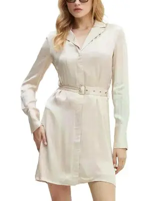 Guess Belted Mini Shirt Dress - Neutrals