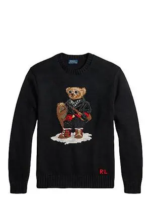Ralph Lauren Crewneck Bear-intarsia Cotton And Cashmere-blend Jumper - Fa25 Black Holiday Bear