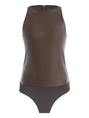 Lapointe Stretch Faux Leather Bodysuit - Brown