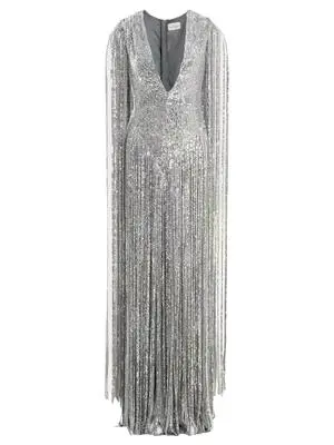 ANA RADU Sequin-embellished Fringed Maxi Dress - Silver
