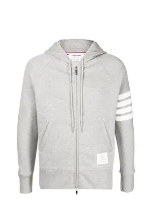 Thom Browne Classic Full Zip Hoodie With 4-bar Detailing - Grey