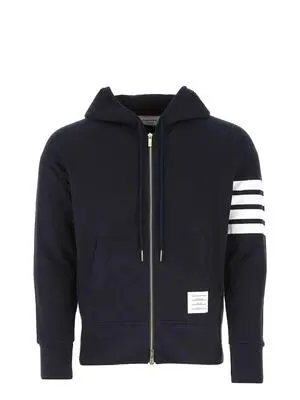 Thom Browne Classic Loopback Full Zip Hoodie With 4-bar Detailing - Blue