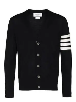 Thom Browne Classic V-Neck Merino Wool Cardigan With 4-Bar Stripes Blue