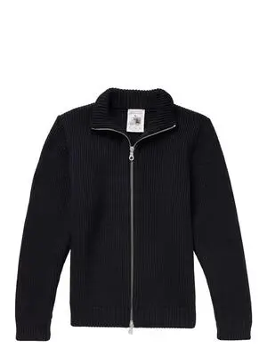 S.N.S. HERNING Virgin Wool Zip-Up Cardigan Navy