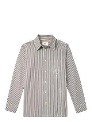 Nn07 Colby 50009 Striped Organic Cotton-poplin Shirt - Brown