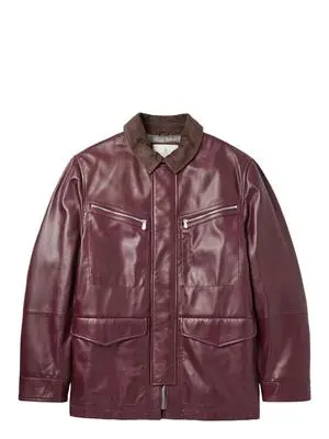 Brunello Cucinelli Padded Nubuck-trimmed Leather Field Jacket - Burgundy