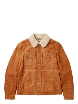 Brunello Cucinelli Shearling-trimmed Suede Trucker Jacket - Orange