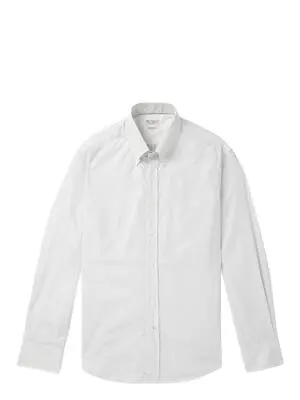 Brunello Cucinelli Slim-fit Button-down Collar Pinstriped Cotton-poplin Shirt - White