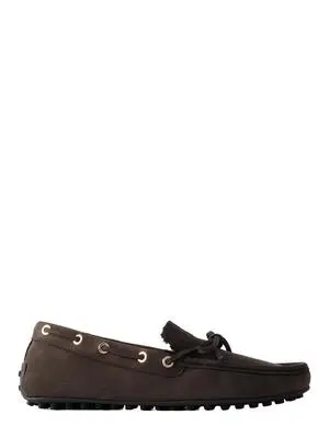 TOD'S Shearling-Lined Suede Boat Shoes Brown
