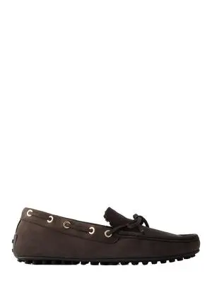 TOD'S Shearling-Lined Suede Boat Shoes Chocolate
