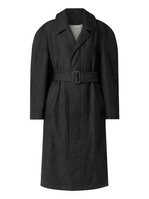 LEMAIRE Belted Wool And Cotton-Blend Coat Dark Gray