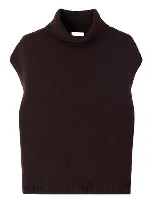 ALLUDE Wool And Cashmere-blend Turtleneck Tank - Brown
