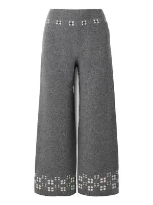 Calle Del Mar Winter Fair Isle Cashmere Wide-leg Pants - Gray