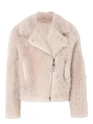 Brunello Cucinelli Leather-trimmed Shearling Biker Jacket - Neutrals