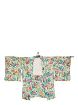 Vintage Wgaca Pastel Silk Batik Kimono Haori - Multi