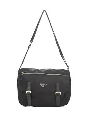 Prada Buckle Flap Messenger Bag - Black