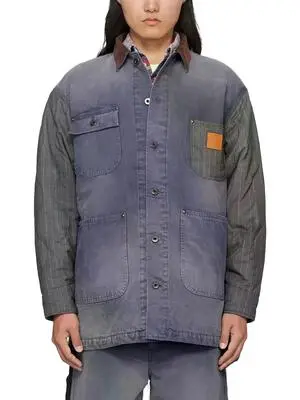 KHOKI Quilted-panel Jacket With Corduroy Collar - Blue