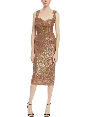 Badgley Mischka Sequin Midi Dress - Gold