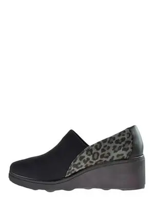 Clarks Leopard Print Wedge Sandals - Black