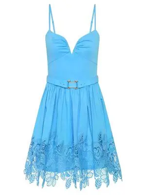 Rebecca Vallance Montreux Lace-belted Mini Dress - Blue