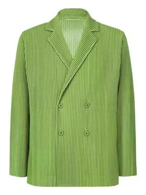 Issey Miyake Pleated Double-breasted Jacket - Green