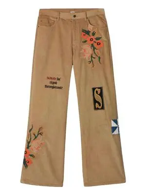 KHOKI Floral Embroidery Patch-detail Trousers - Neutrals