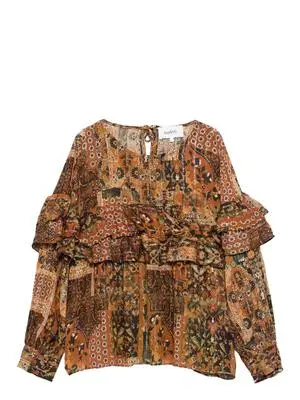 Ba&sh Floral-pattern Ruffled Blouse - Brown