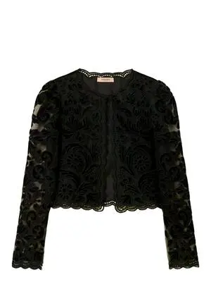 TWINSET Lace-floral Single-button Cardigan - Black
