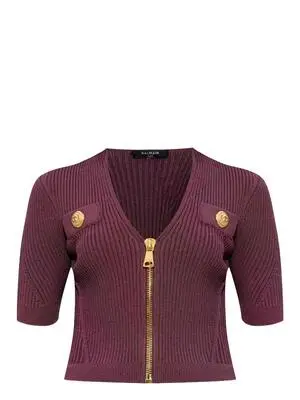 Balmain Zip-up Ribbed Top - Purple