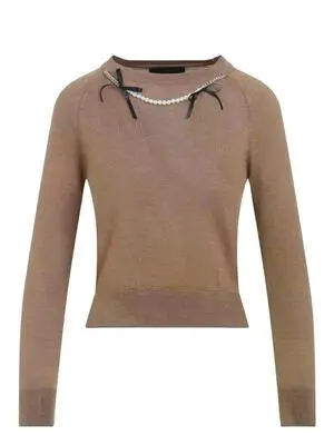 Simone Rocha Sweater With Pearl Chain And Bow Detail - Neutrals