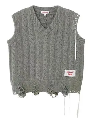 CHARLES JEFFREY Cable-knit Frayed Vest - Grey