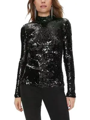 BRUUNS BAZAAR Sequin-embellished Mock-neck Top - Black