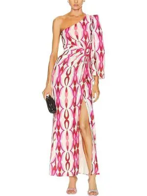 PatBO Patterned One-shoulder Maxi Dress - Pink