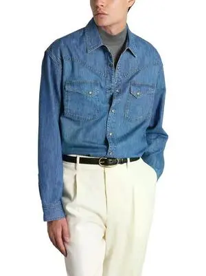 LARDINI Western-style Denim Shirt - Blue