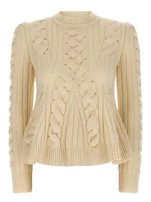 Alexander McQueen Peplum Cable Sweater White
