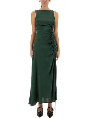 GANNI Gathered Satin Dress - Green