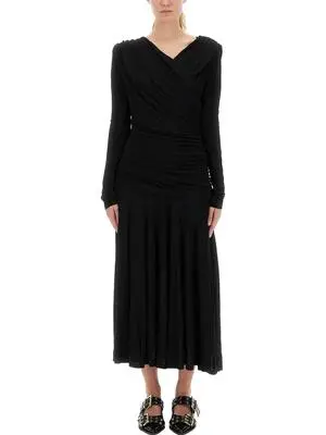 GANNI Gathered Midi Dress - Black