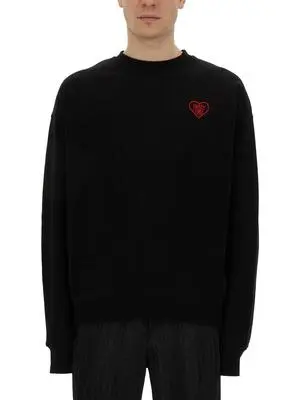 FAMILY FIRST Sweatshirt With Heart Embroidery - Black