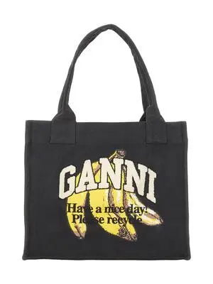 GANNI Banana Print Large Tote Bag - Black
