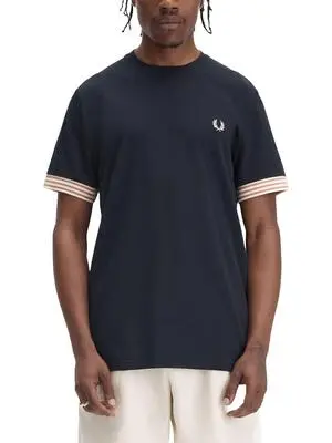 Fred Perry T-shirt With Striped Manihe Border - Blue