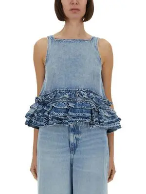 GANNI Ruffle Top - Denim