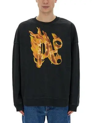 Palm Angels Burning Monogram Print Sweatshirt - Black