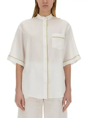 Fabiana Filippi Linen Band Collar Shirt - White